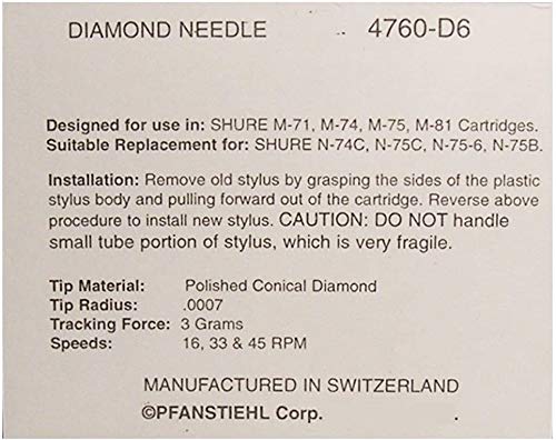 STEREO NEEDLE FOR Shure N75EJ N75EJ-T2 M75EJ T2 760-DEJ