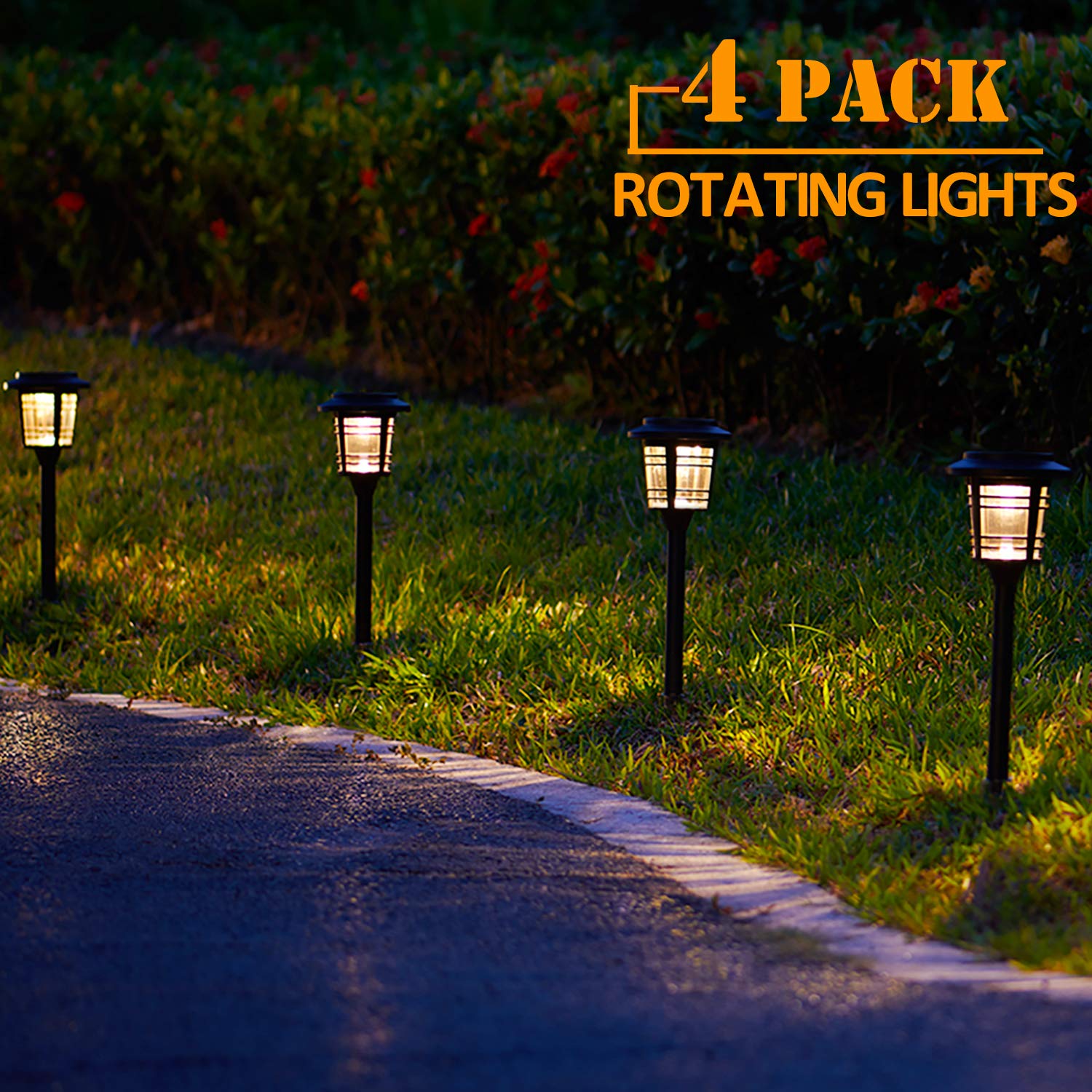 Solar Pathway Lights, Solar Path Lights Outdoor 4Pack w/Rotate Mode, 15-30Lumen Bright LED Pathway Light Solar Powered, IP65 Waterproof, Auto On/Off, Long Last, for Landscape Garden Lawn(Warm White)