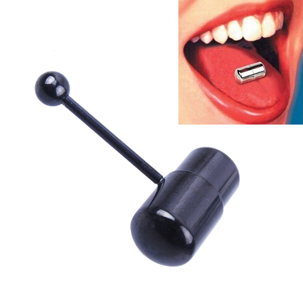 Stainless Steel Vibrating Tongue Ring Barbell Tongue Piercing Jewelry with 2 Batteries (Black)