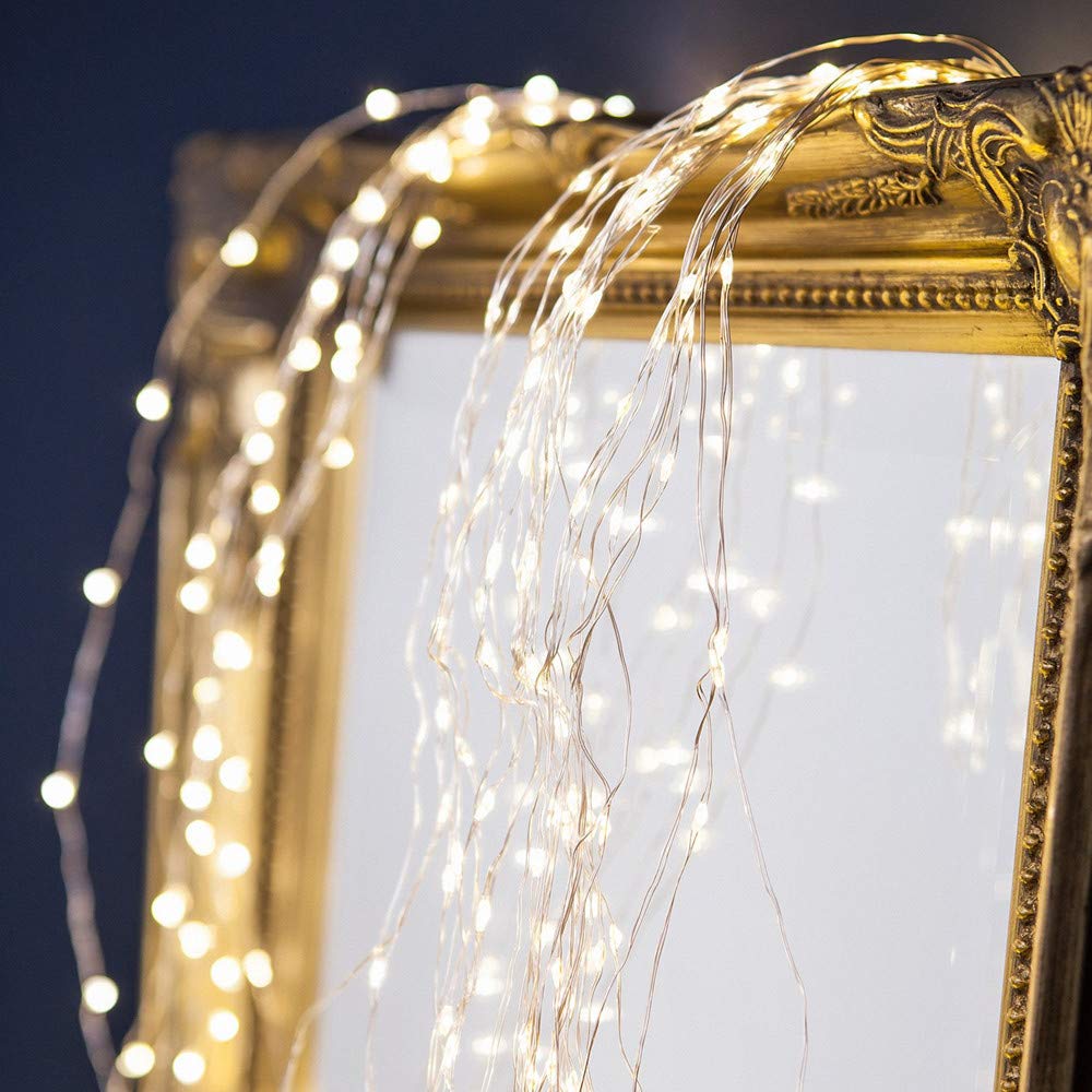 Solar Powered Twinkle Fairy Lights, 10 Strands 200 LEDs Waterproof Timbo String Lights Waterfall Decorative Silver Wire Solar Lights for Outdoor, Garden, Christmas Tree