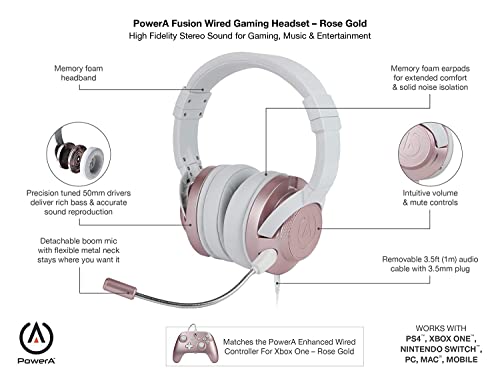 PowerA Fusion Wired Stereo Gaming Headset with Mic for PlayStation 4, Xbox One, X, Xbox One S, Xbox 360, Nintendo Switch, PC, Mac, VR, Android, and iOS - Rose Gold - Not Machine Specific
