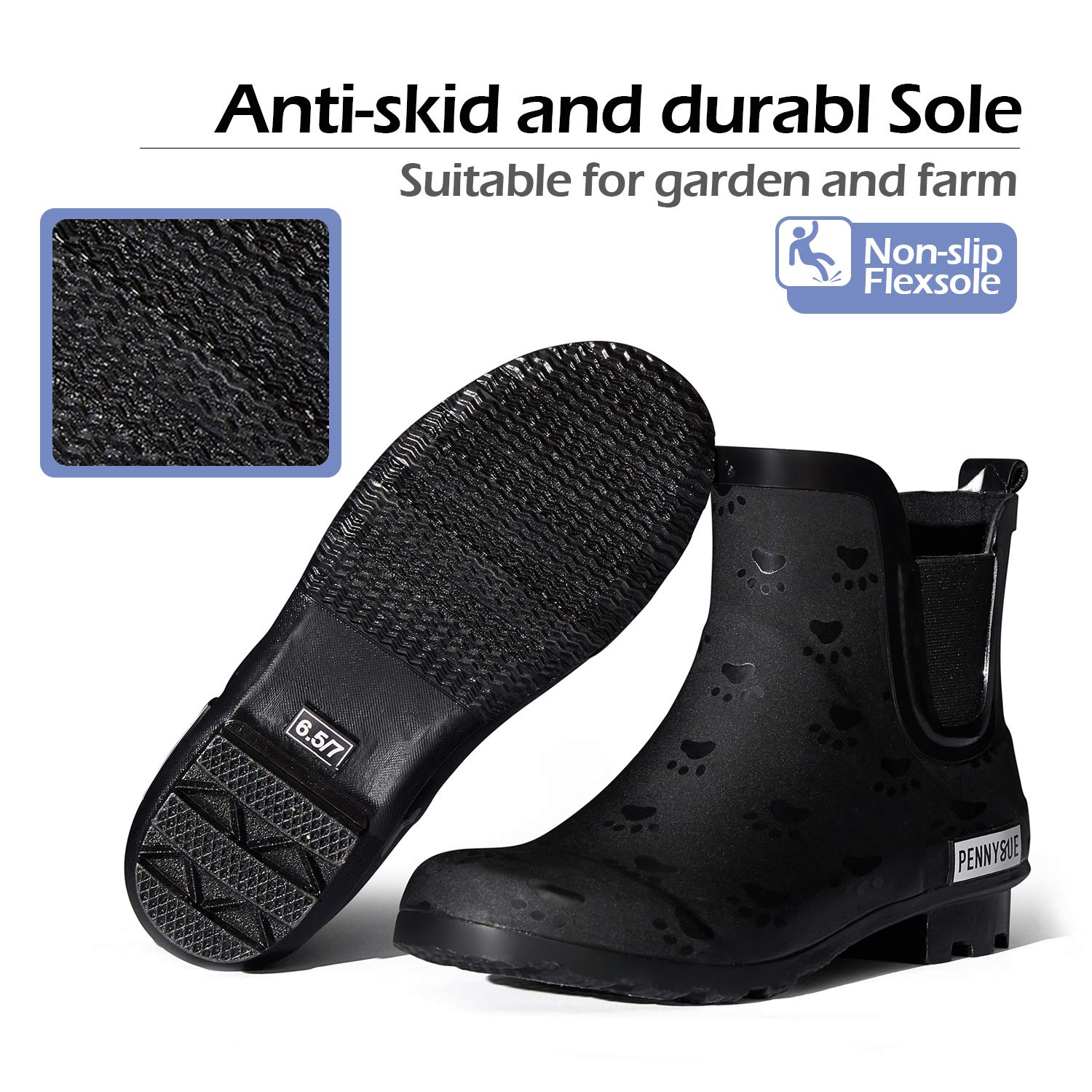 PENNYSUE Women's Ankle Rain Boots Waterproof Short Chelsea Booties Outdoor Garden Work Shoes Anti Slip