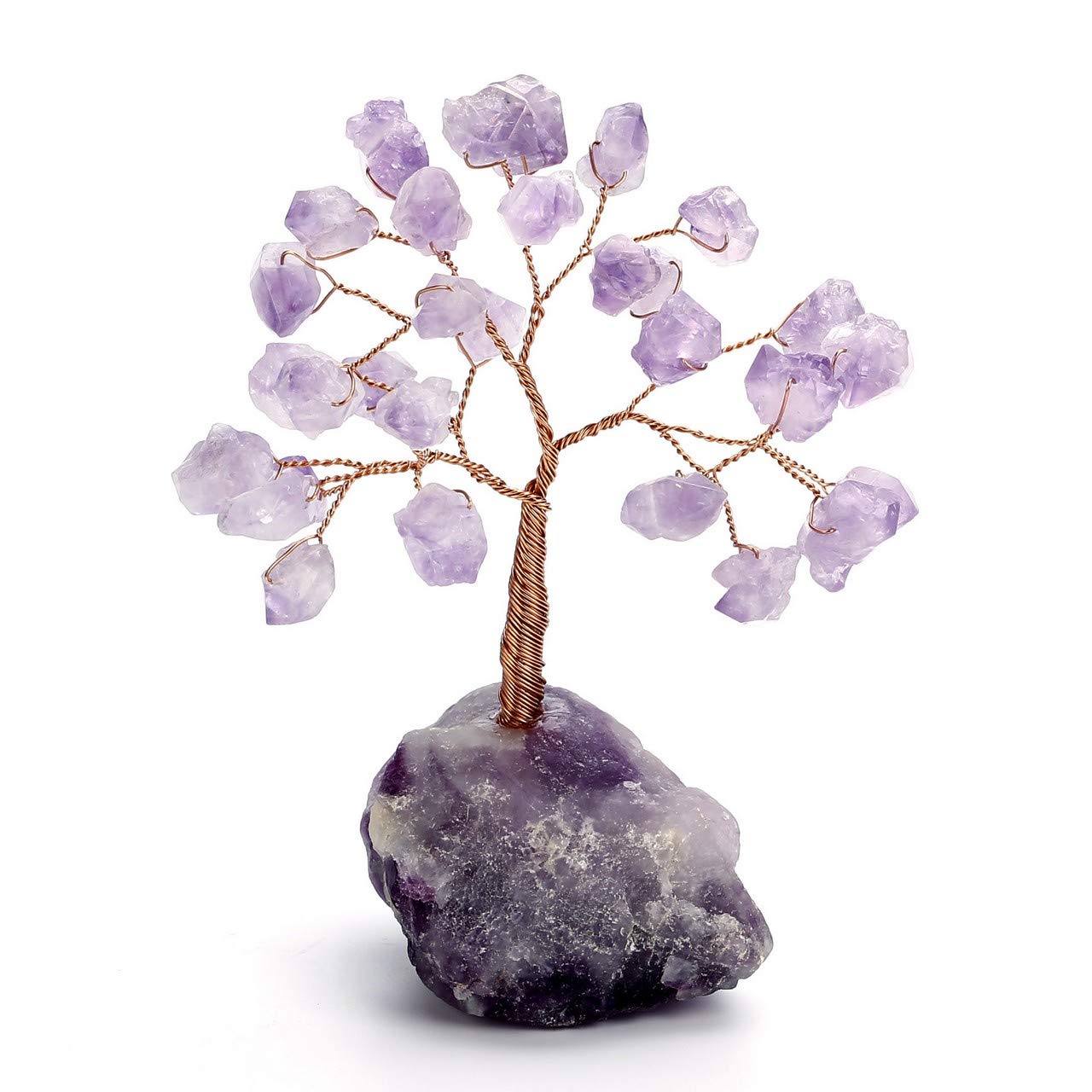 Top Plaza Amethyst Reiki Healing Crystals Copper Money Tree Wrapped On Raw Natural Fluorite Base Crystal Home Office Desk Tree Decor Feng Shui Luck Figurine Statue Mini Sized