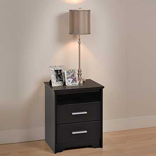 Prepac Coal Harbor Contemporary Tall Nightstand Side Table with 3 Drawers and Open Shelf, Functional Bedside Table 15.75" D x 20.5" W x 27" H, Black, BCH-2250