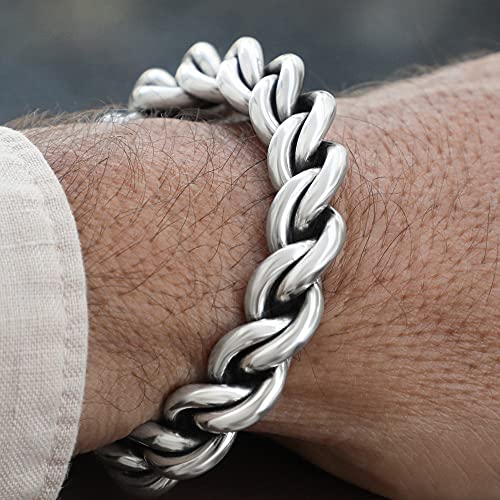 VY JEWELRY Heavy Power Big 12MM - 925 Solid Sterling Silver Cuff Bangle Bracelets β Made in Thailand
