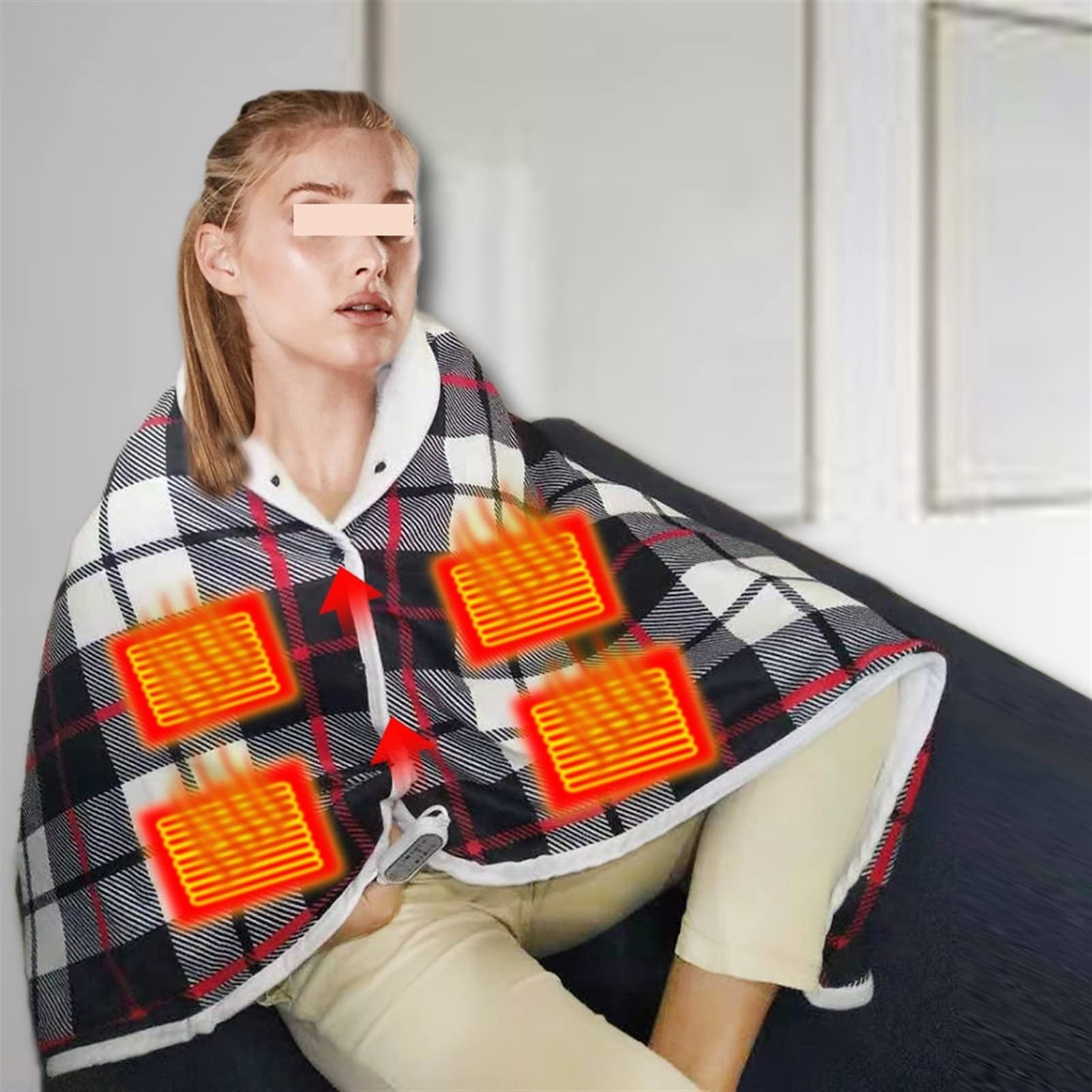 USB Heated Shawl Wrap Electric Heating Shawl Soft Flannel Throw Blanket Warm Winter Heated Cape Lap Blanket for Office Home Shoulder Neck Pain Relief ( Color : Black+Red+White , Size : 140*80cm )