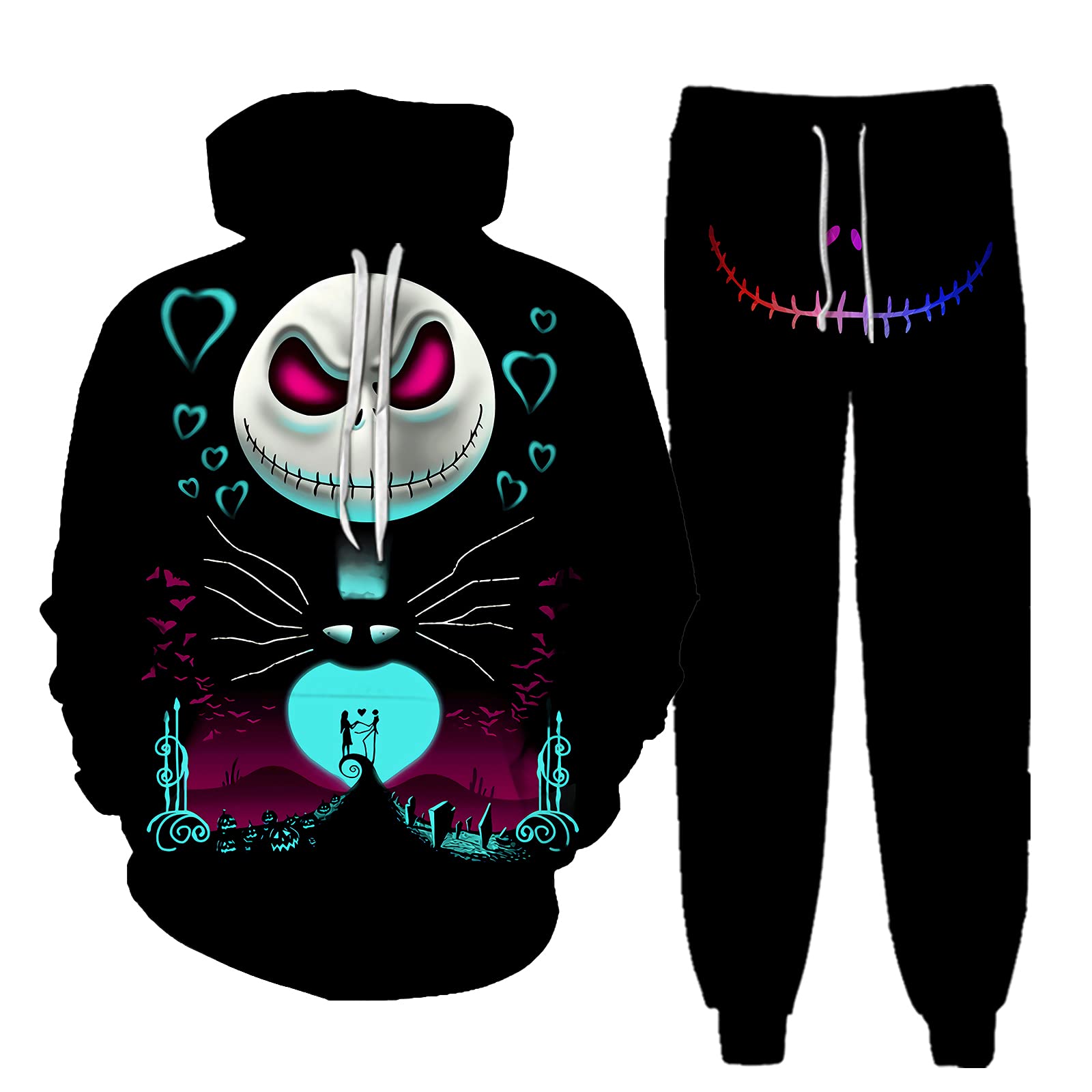 VYVAYOB Halloween Mens Jack Hoodie Pant Set 3d Printed Sweatshirts Suit JackSet-1-Large