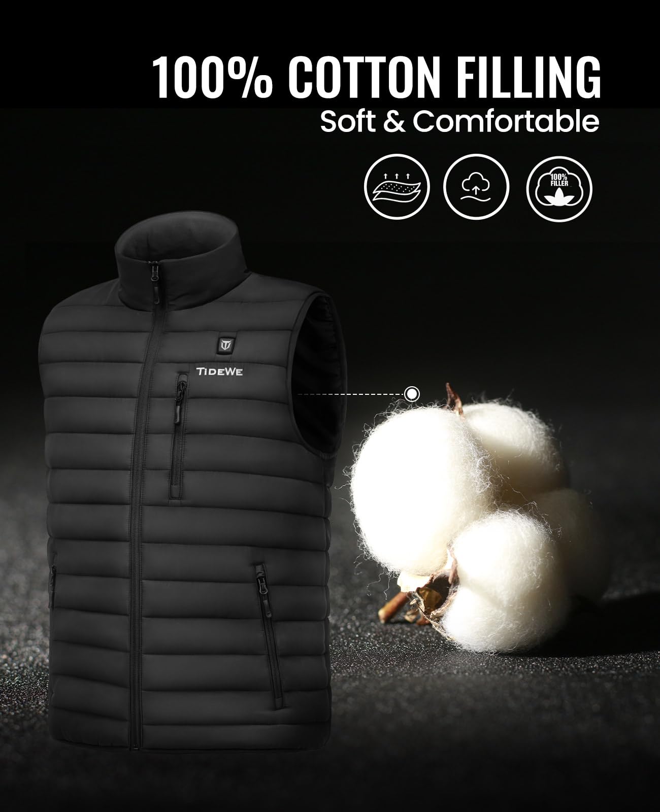 TIDEWE Men’s Lightweight Heated Vest with Battery Pack (Black, Size XXL)