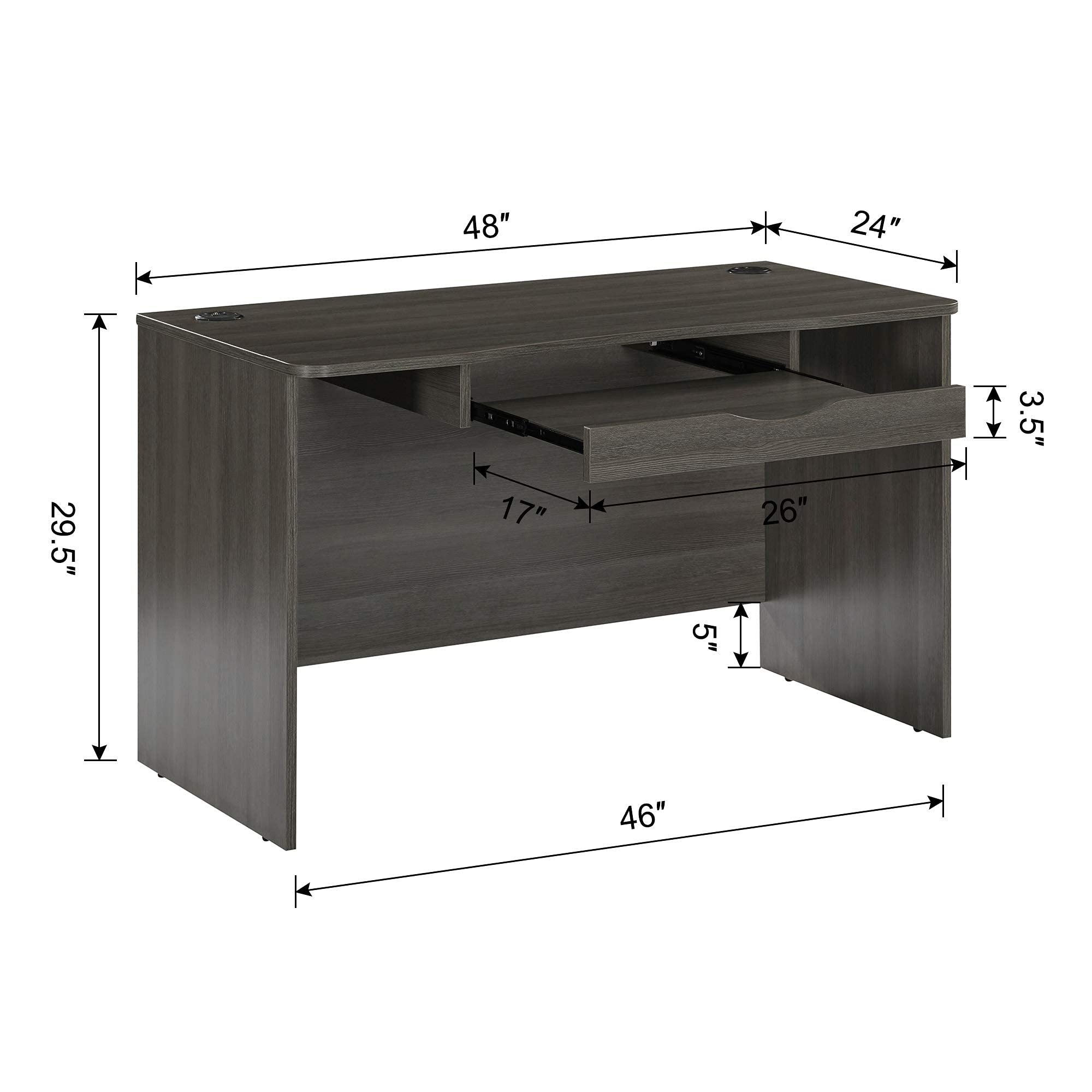 Sunon Laminate Office Desk Shell 48-inch Rectangle Curved Computer Gaming Desk Shell with Keyboard Tray for Home Office (L48''xW24''xH30''/120x60x75cm, Grey)