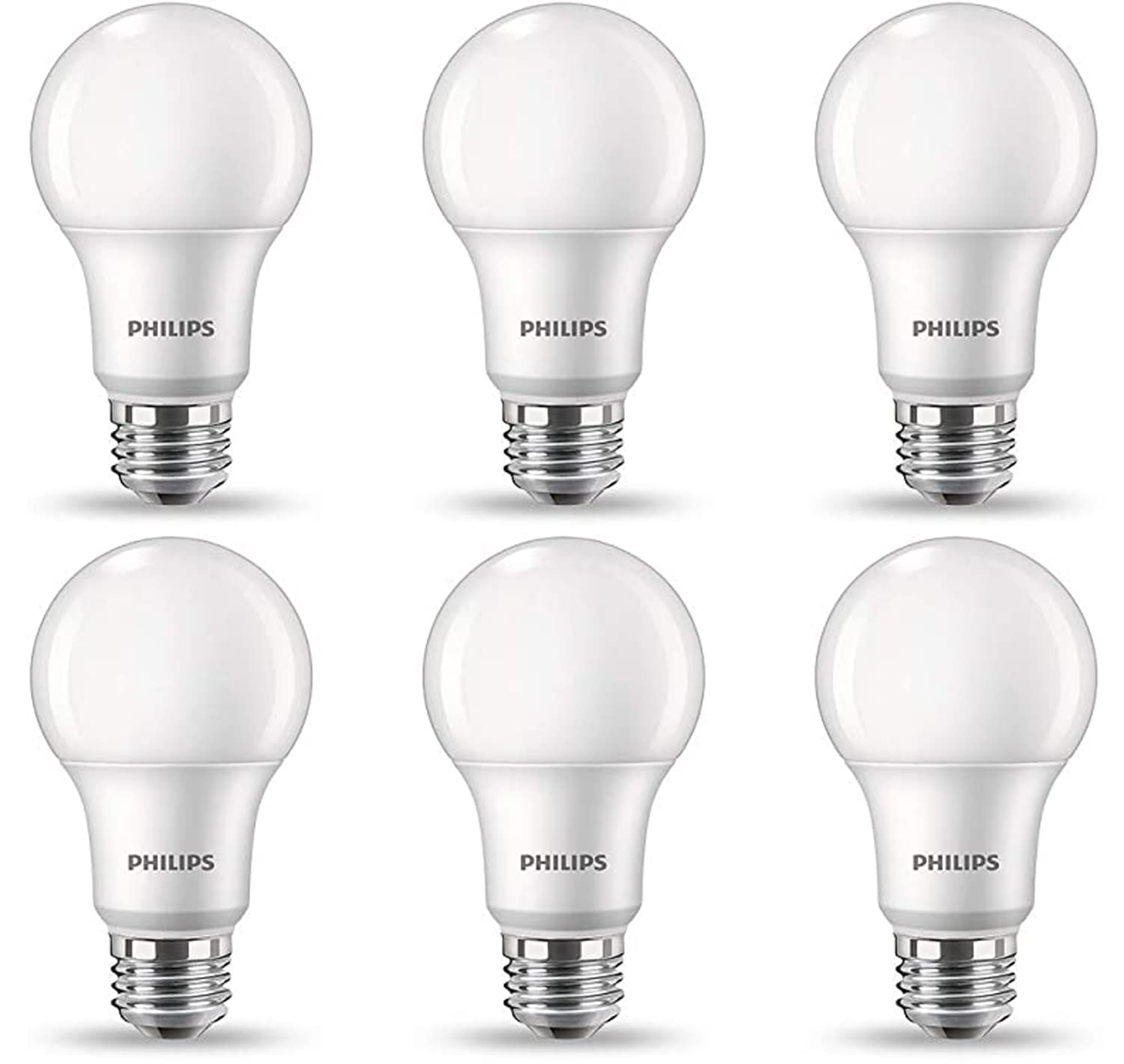 PHILIPS LED - Dimmable A19 Light Bulb, EyeComfort Technology, 800 Lumen, Daylight (5000K), 8.8W=60W, E26 Base, Title 20 Certified, 6-Pack