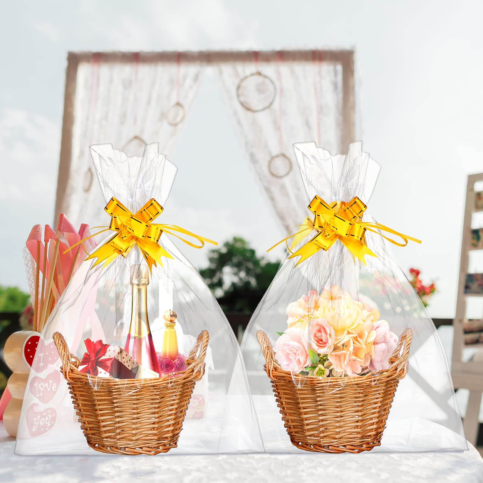 Tatuo 6 Sets 9.8 x 5.1 Inch Wicker Basket with Gift Bags and Ribbons Rattan Baskets Bulk with Handle Gifts Empty Basket for Easter Egg Gathering Storage Wedding Graduation Baby Shower