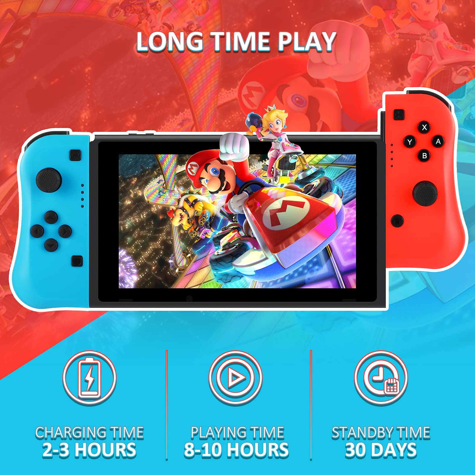UTAWO Joy Pad(L/R) for Switch - Red & Blue Replacement Controller for NS with Wake-up/Turbo/6-Axis Gyro/Dual Vibration