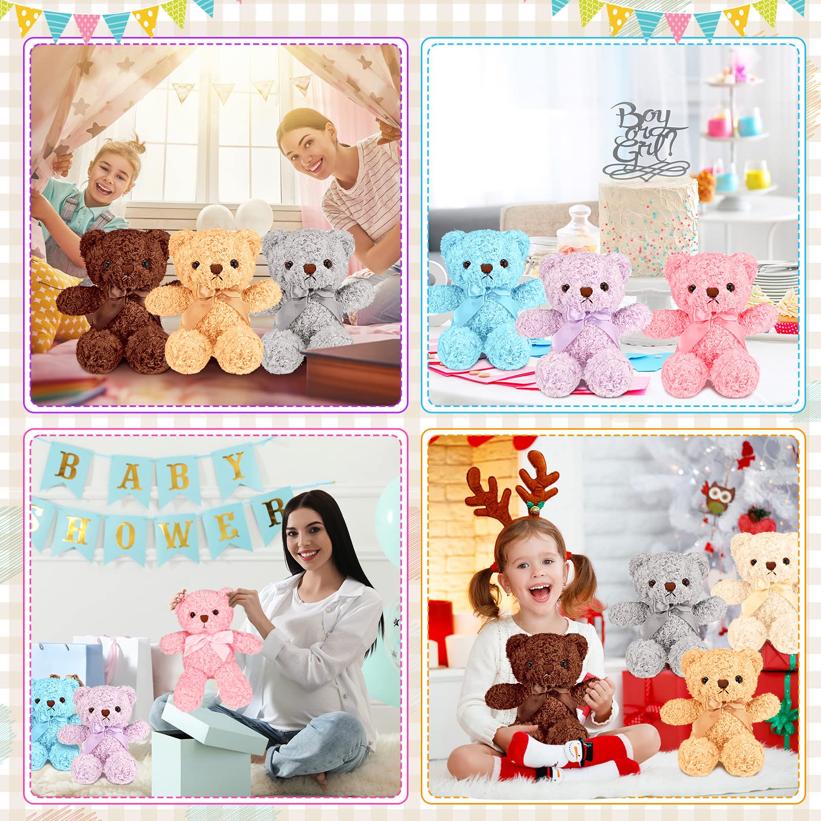 Zomiboo 7 Packs 14 Inch Plush Bear Stuffed Animals Plush Valentine Day Gift Soft Cute Stuffed Dolls Birthday Party Decorations(White, Brown)