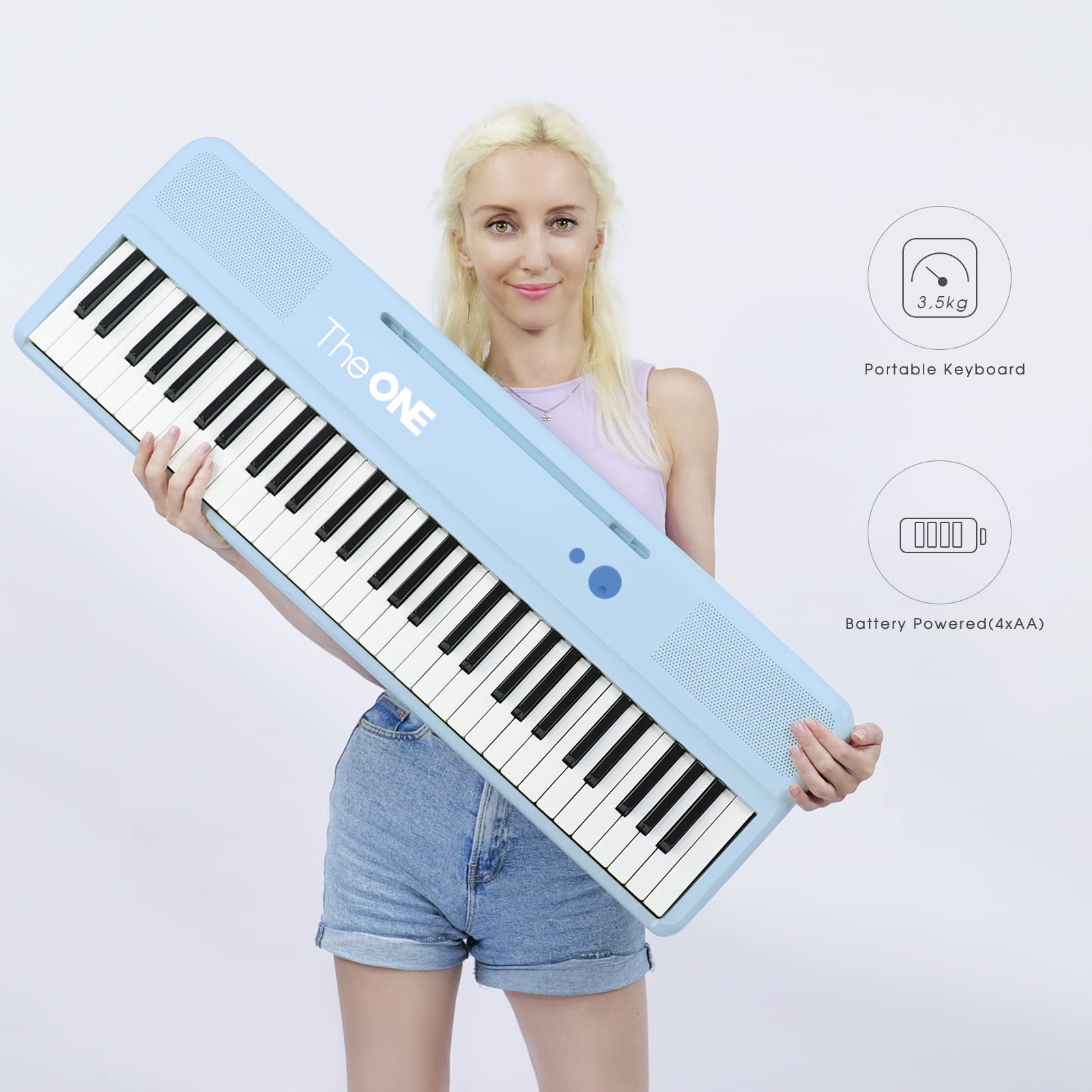 The ONE Smart Keyboard COLOR 61 Lighted Keys Piano Keyboard, Music Keyboard for Beginners with 256 Tones, 64 Polyphony, Built-in LED Lights and Free Apps (Blue)