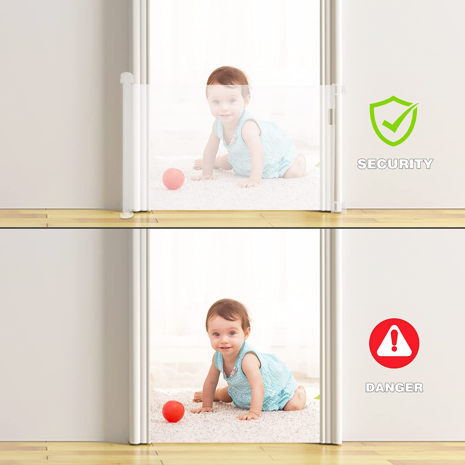 Retractable Baby Gate Mesh Safety Gate for Dog Indoor,Outdoor or Stairs 34" Tall Extends to 59" (White)
