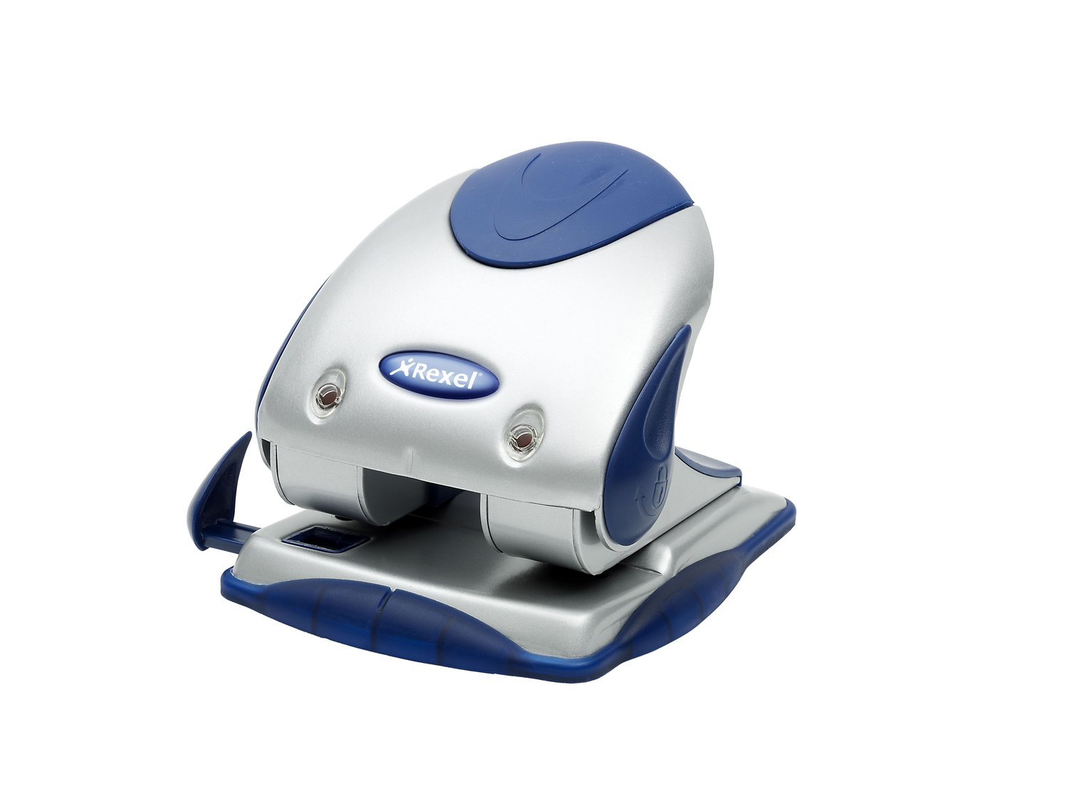 Rexel Precision 240 2 Hole Punch, 40 Sheet Capacity, Paper Alignment Indicator, Metal, Silver/Blue, 2100749