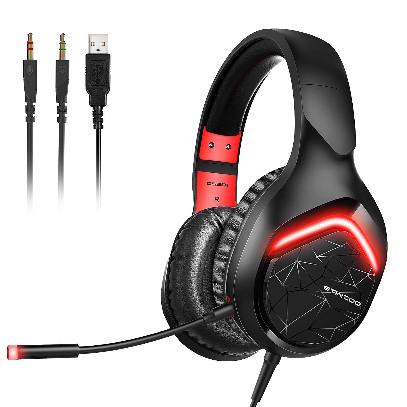 SOMIC Stereo Gaming Headset for Xbox one, PS4, PS5, PC, Phone 3.5mm Plug Over Head Earphone with Detachable Mic, LED Light, Soft Earmuffs, Volume Controller Office Gamer Headsets GS301