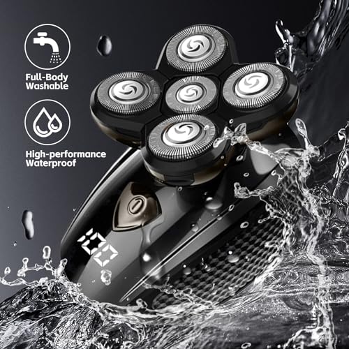 Tiklean Bald Head Shaver, Electric Razor for Men, 5-in-1 Head and Face Grooming Kit, Waterproof and Rechargeable