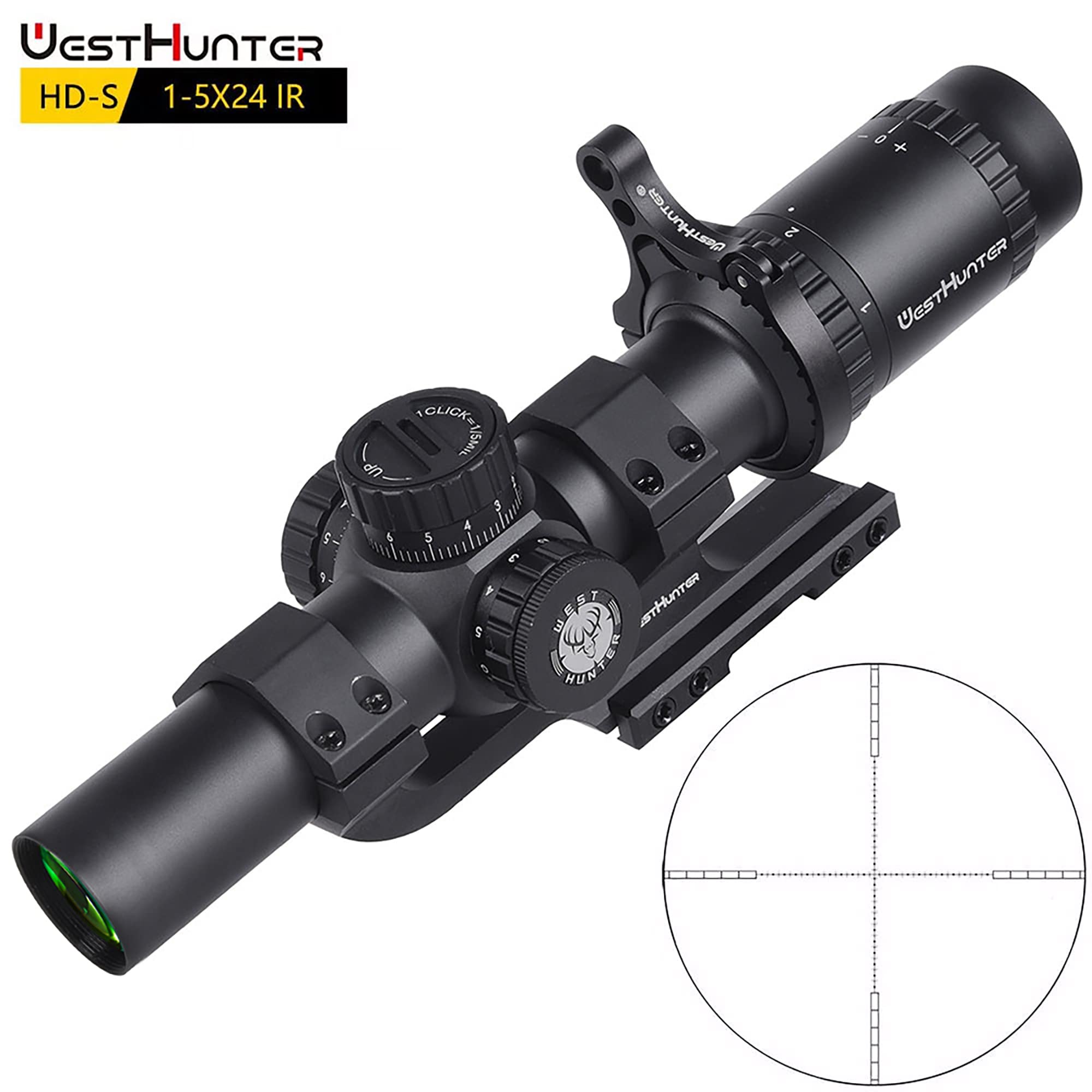 WestHunter Optics HD-S 1-5x24 IR Compact Riflescope, Red Green Illuminated Crosshair Reticle Second Focal Plane 30mm Tube Tactical Precision Shooting Scope | Picatinny Shooting Kit A
