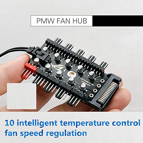 skineat Chassis Fan Hub CPU Cooling | 10 Port 12 V SATA to Fan-Header with 4 Pin PWM Controller | Dedicated Supply from PSU to Link Multiple Points 2pack