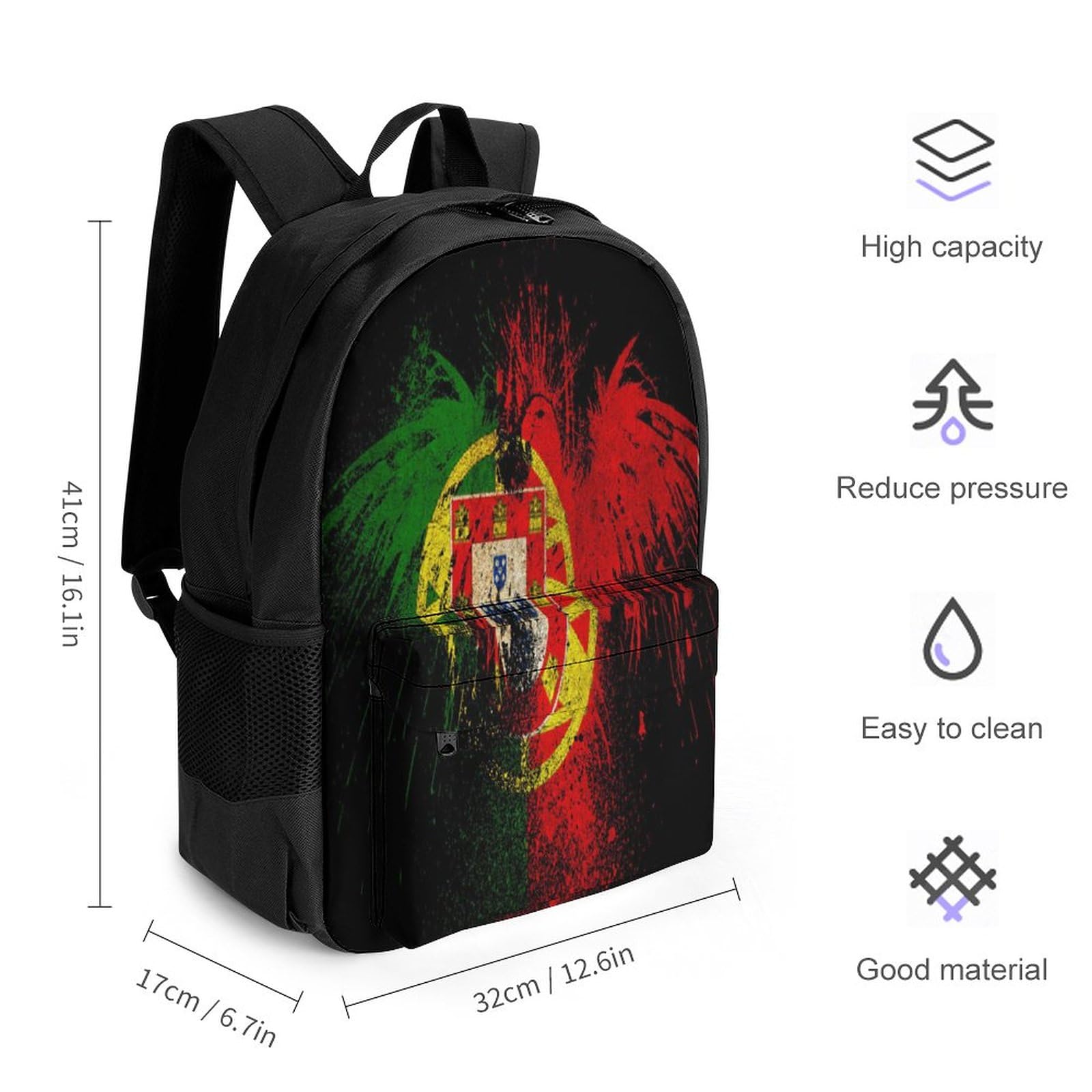 Supdreamc Flag of Portugal Daypack Backpack Durable Polyester Multipurpose Anti-Theft Shoulder Bag Big Capacity Gym Outdoor Hiking Backpack With Smooth Zippers