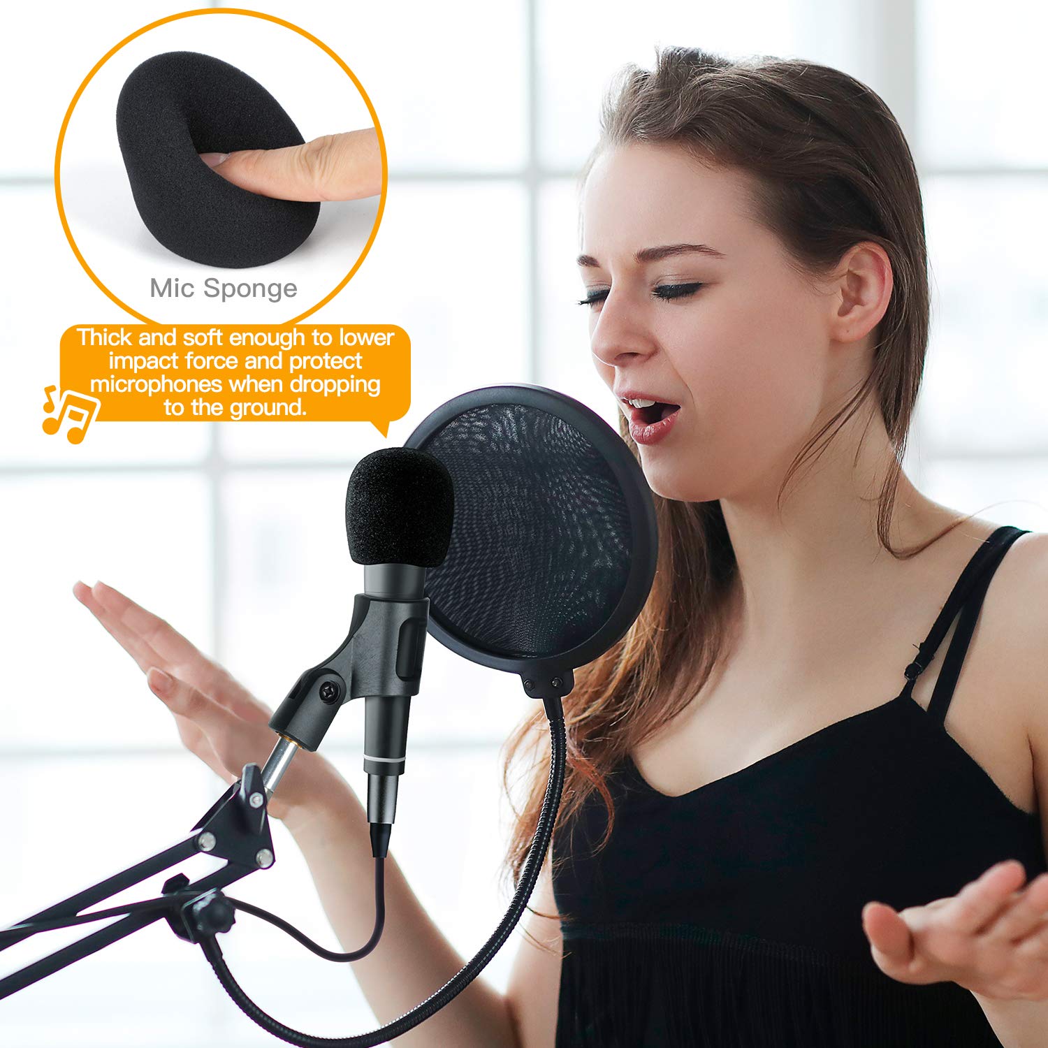 Pipishell Microphone Stand, Mic Stand with Pop Filter and Mic Holder, 5/8”Screw for Blue Yeti, Snowball, Spark, Yeti x and All Other Microphones -PIMS01