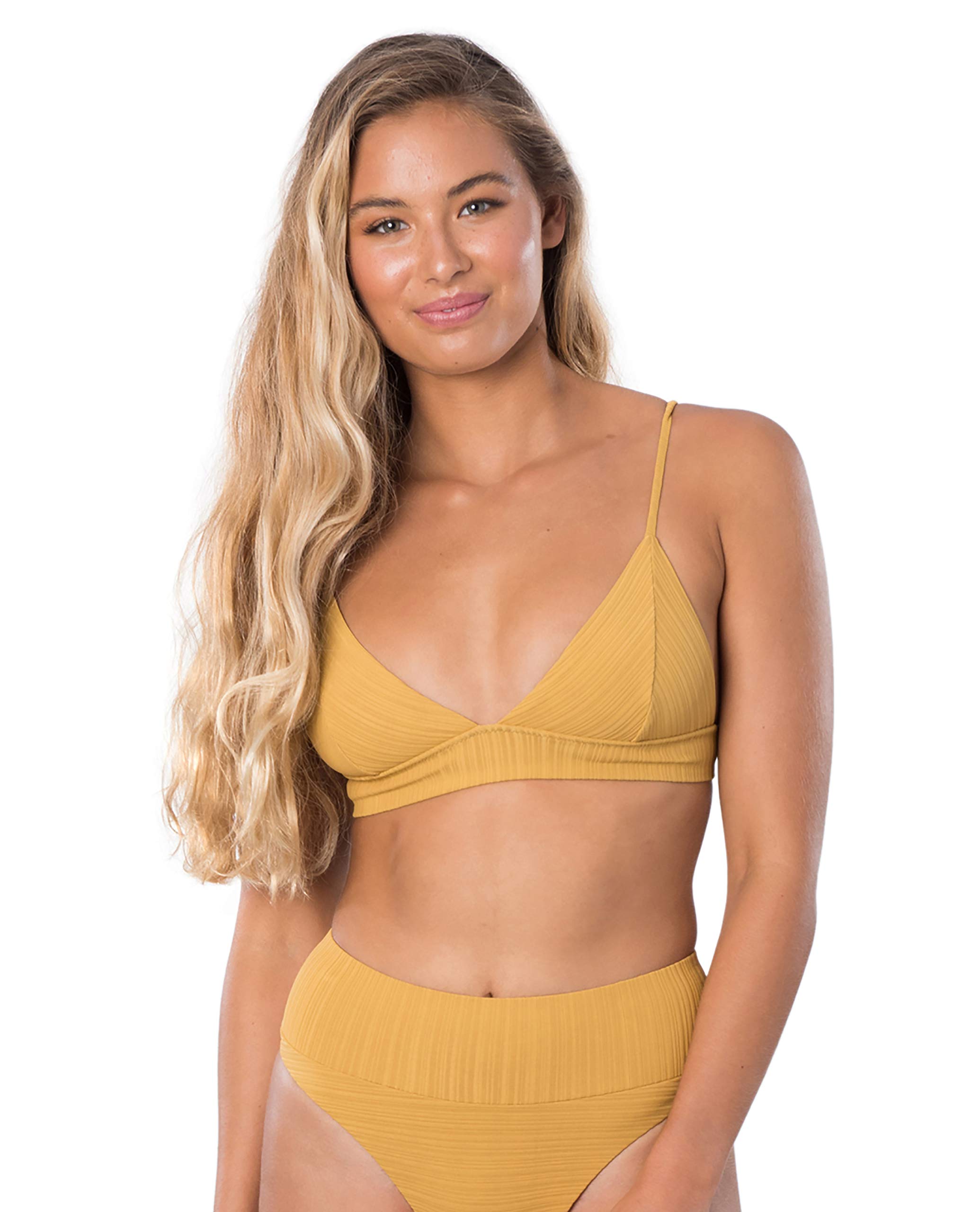 Rip Curl Women's Standard Premium SURF Fixed TRI Bikini TOP, Mustard, L