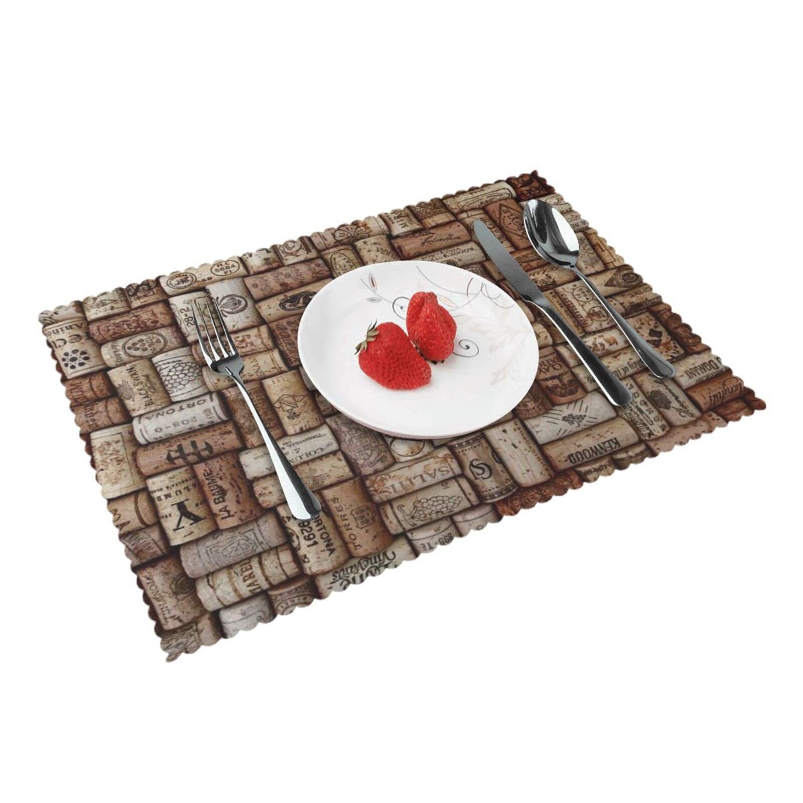 Zeraoke Placemats Set of 4, Wine Cork Table Mats, Washable Heat Resistant Place Mats, Reusable Non-Slip Woven Placemats for Dining Table Kitchen Decor, Easy to Clean 12x18 Inch