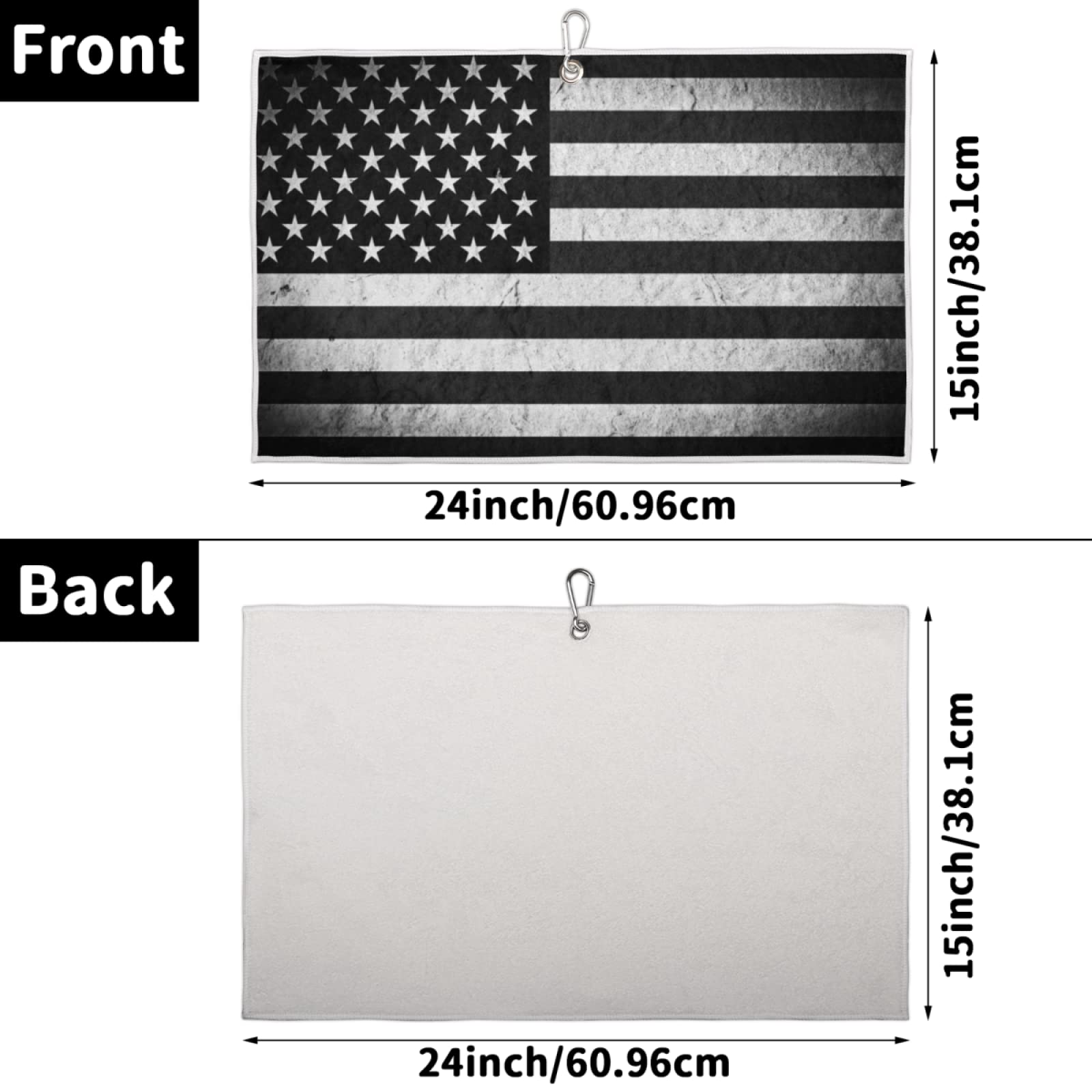 White Black American Flag Microfiber Golf Towel Breathable Quick-Drying Portable Golf Towel Machine Washable Lightweight Golf Towel for Yoga Workout Golf Sport Running 24x15in