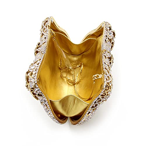 ZHUHW Metallic Hollow Out Crystal Floral Evening Clutch Bag Bridal Wedding Rhinestones Purse Handbag