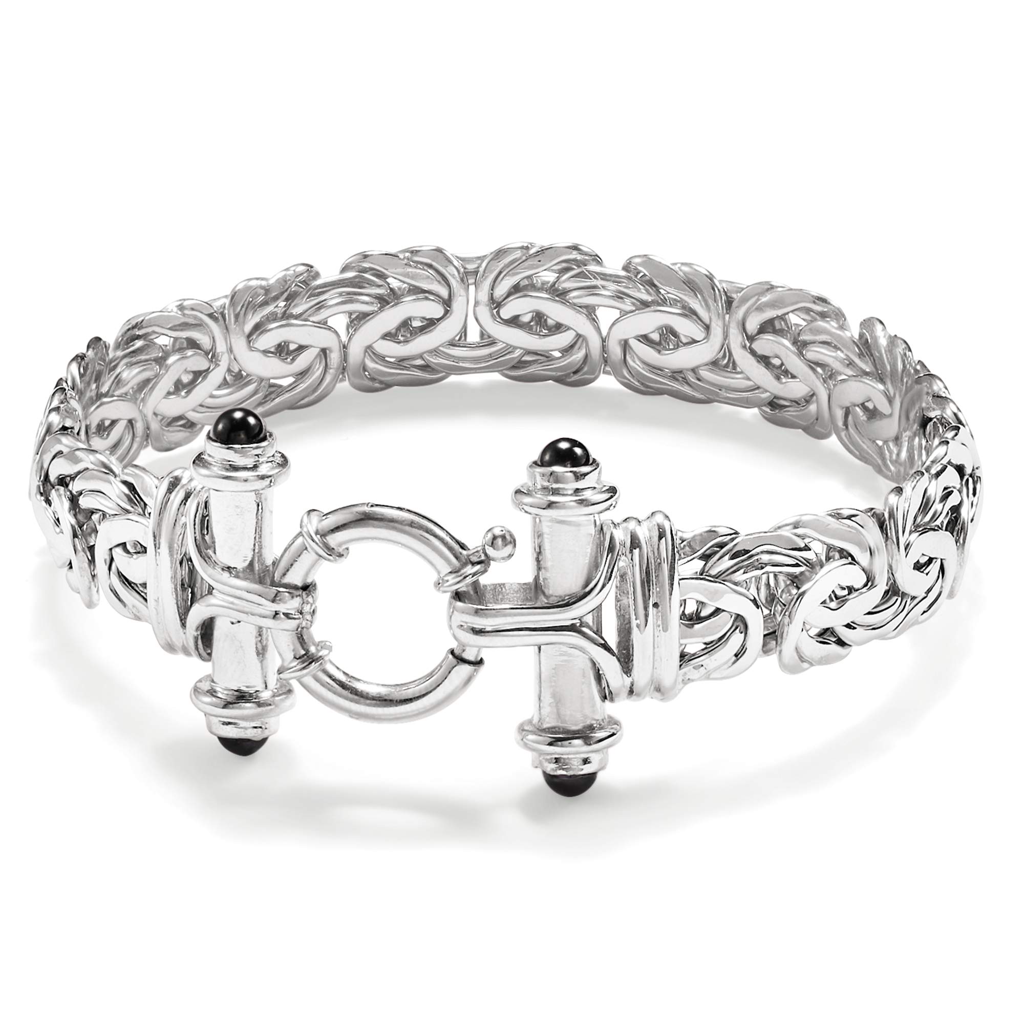 Ross-Simons Sterling Silver Byzantine Bracelet With Black Onyx. 7 inches