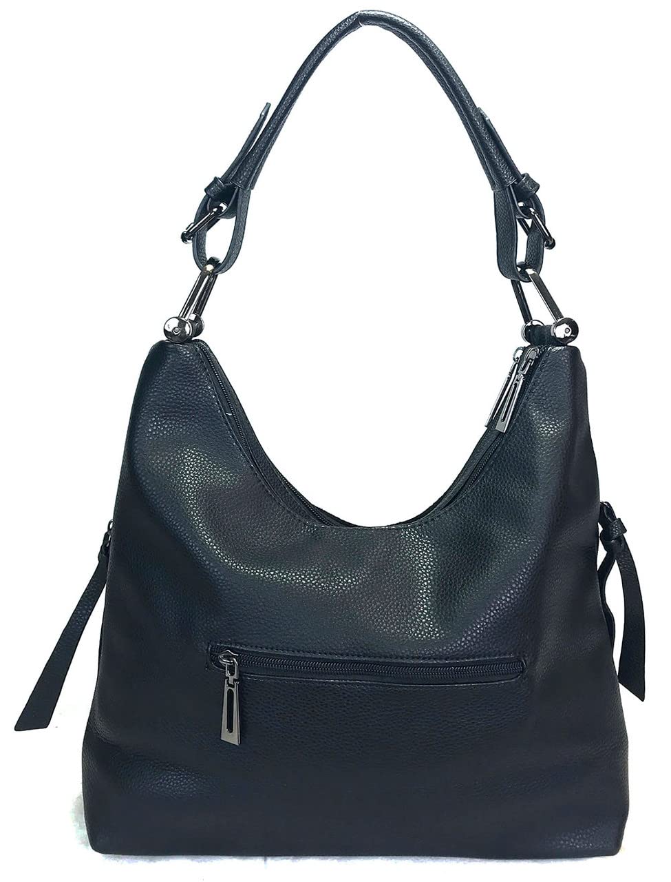 Zzfab Artistic Rhinestone Fringe Pattern Large Gem Hobo Black