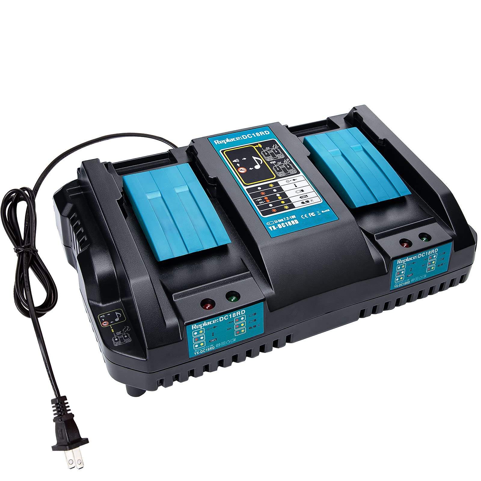 YEX-BUR DC18RD 18V Battery Charger Power Tools 6A Fast Dual Ports Charger for MT 14.4V 18V Lithium ion Battery BL1830B BL1850B BL1860B BL1430 BL1440B BL1450
