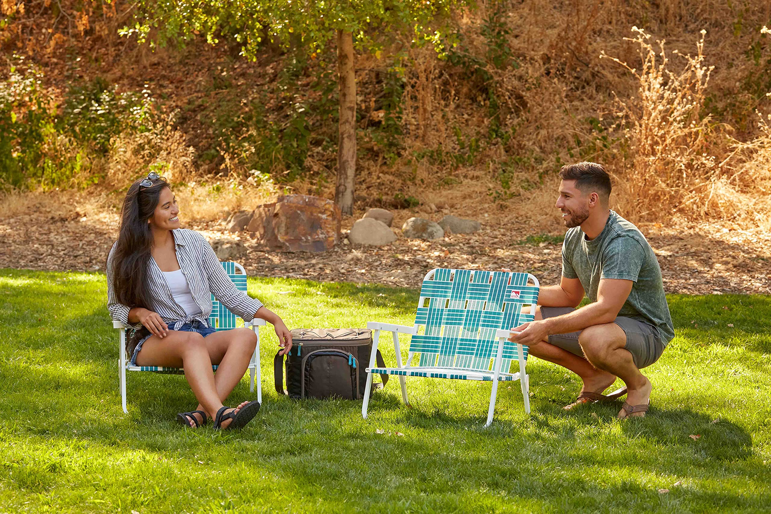 Outdoor Spectator (2-Pack Low Profile Reinforced Steel Powder Coated Webbed Folding Lawn/Camp/Beach Chair (Green)