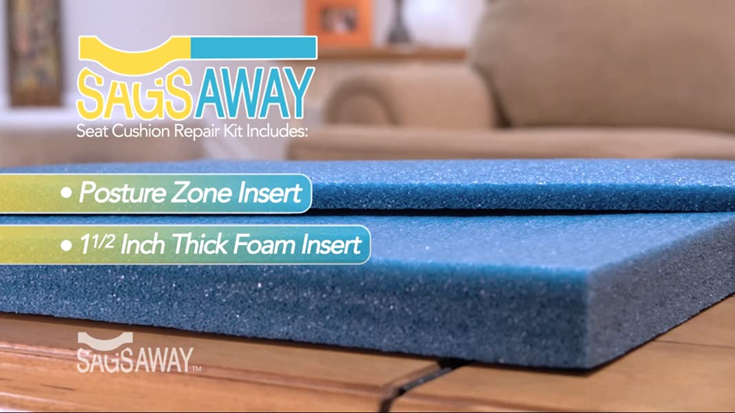 SagsAway New Improved 1.5in Thick Cushion Insert and .5in Posture Zone Insert for Immediate Lasting Support for 1 Saggy Seat. Patented Military Grade Foam Adds Thickness, Delay Replacing Furniture