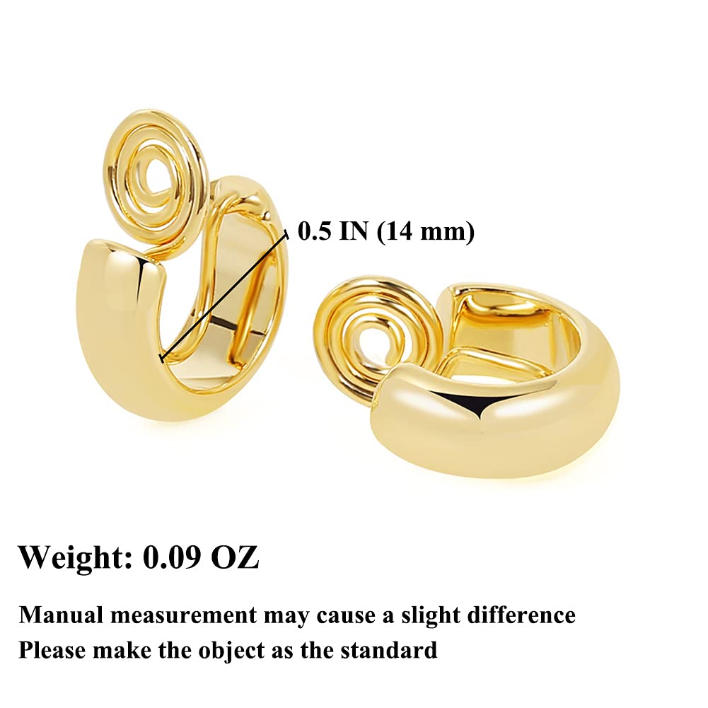 Small Chunky Hoops Clip Earrings for Women, Gold Wide Hoops Clip On Earrings No Pierced Earrings
