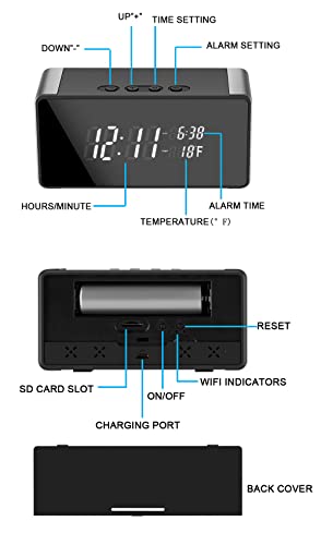 Spy Camera WiFi Hidden Camera Alarm Clock, 4K Wireless Spy Nanny Cam for Home Indoor Security, Remotely Access Camera and Real-time Monitoring with Night Vision & Motion Detection Alert