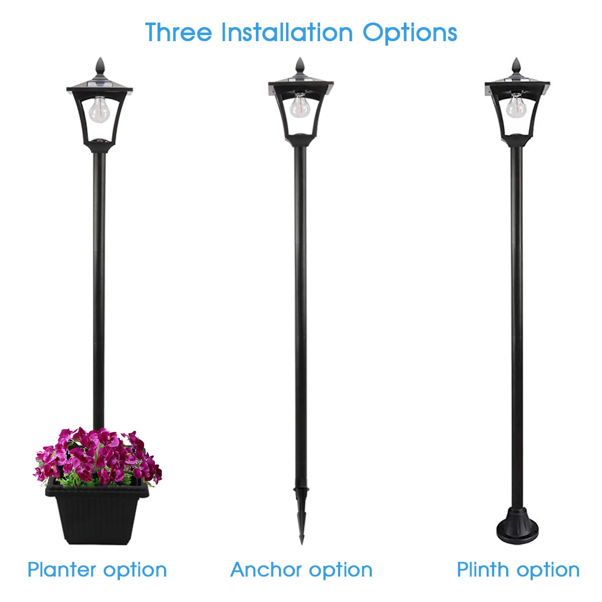 Timechee 71.5 Inch Solar Lamp Post Light with Planter, Upgrade Outdoor Waterproof Solar Post Lights, Solar Powered Garden Street Lights for Lawn, Pathway, Backyard, Patio, Driveway (71.5 Inch)