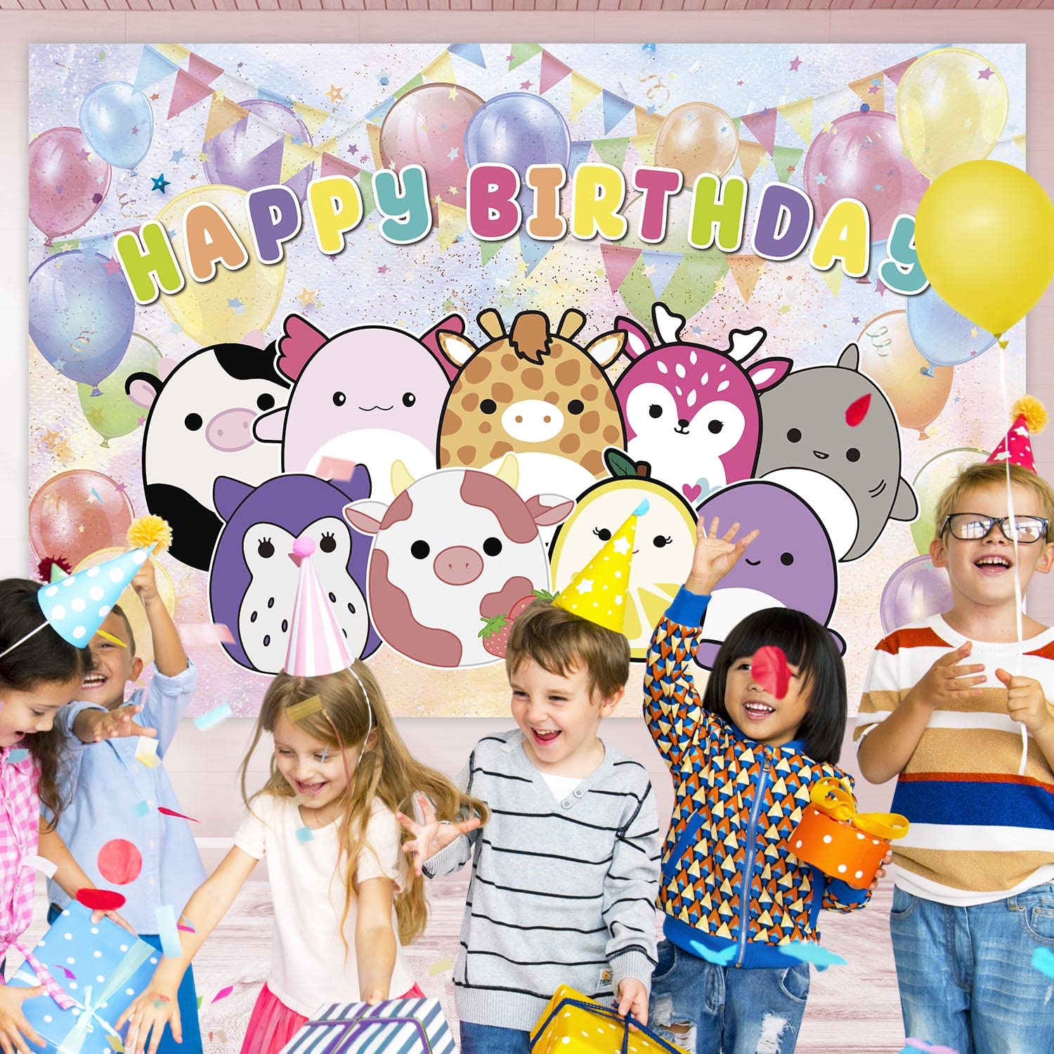 𝓢𝓺𝓾𝓲𝓼𝓱𝓶𝓪𝓵𝓵𝓸𝔀𝓼 𝓟𝓪𝓻𝓽𝔂 𝓑𝓪𝓬𝓴𝓭𝓻𝓸𝓹 5X3FT Squad Theme Backdrop for Girls Boys Kids Birthday Party Decorations Swuishmellow Party Supplies for Photography Banner Backgrounds
