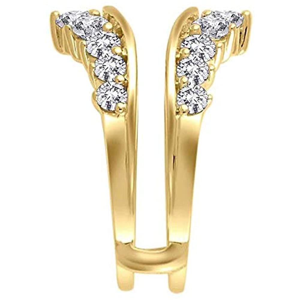 V Touch Round Cut D/VVS1 Diamond Enhancer Engagement Wedding Ring 14K Yellow Gold Plated 925 Sterling Silver Guard Wrap Jacket (6.5)