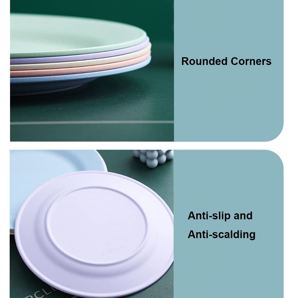 ZGWANSUI 28cm/11in Large Dinner Plates Unbreakable, 5 Pieces Round Wheat Straw Plates for Breakfast Appetizer, Reusable Serving Platter, Lightweight for Travel, BBQ, Picnic, Dishwasher Saf (Green)