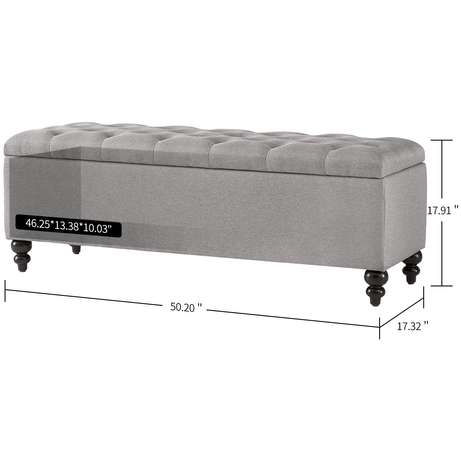 Storage Ottoman 50.2 Inches Upholstered Fabric Bench,Button Tufted for Living Room,Bedroom End of Bed Bench Withstands 303lbs (Grey)