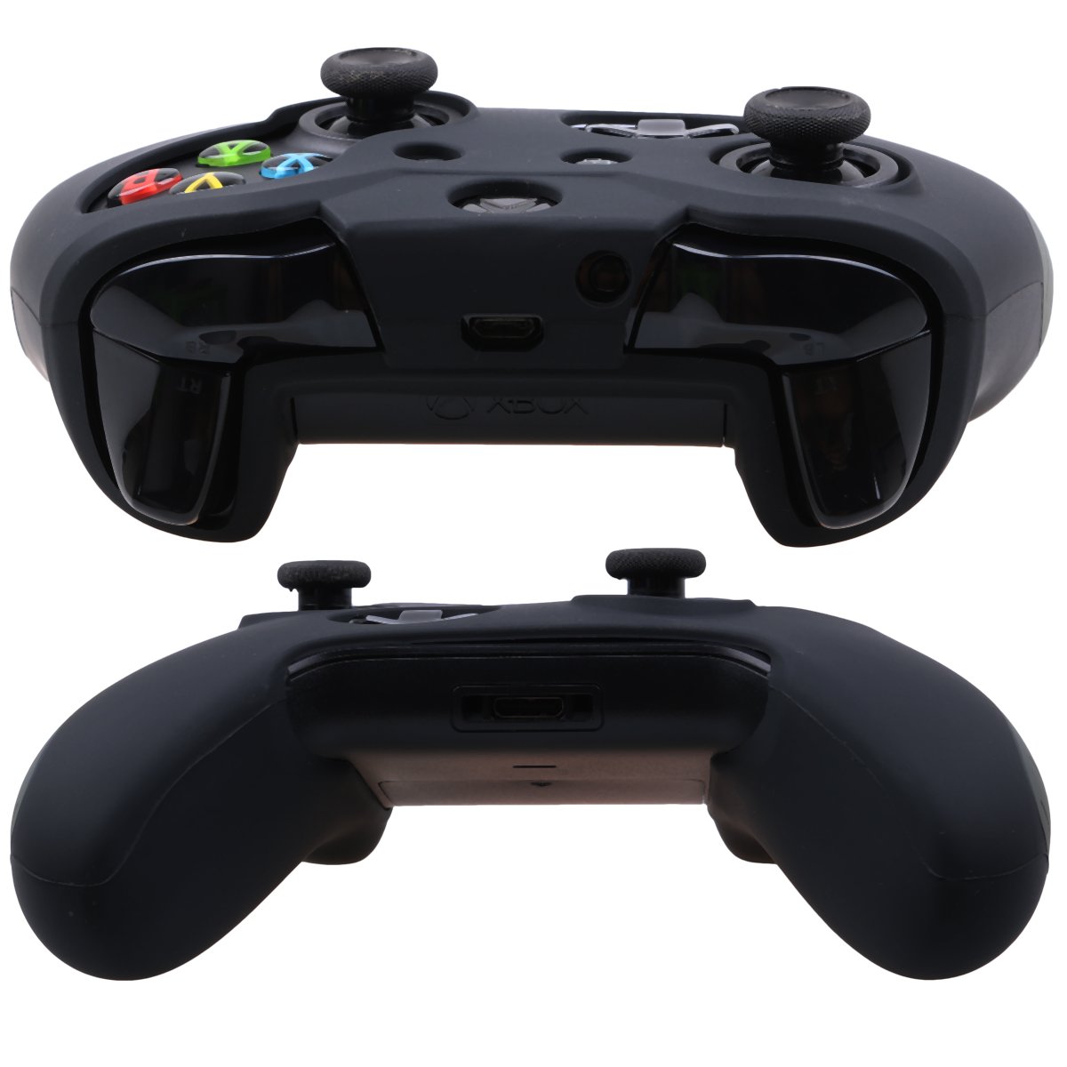 Pandaren Soft Silicone Thicker Skin Cover for Xbox One Controller Set (Black skin X 1 + Thumb Grip X 2)