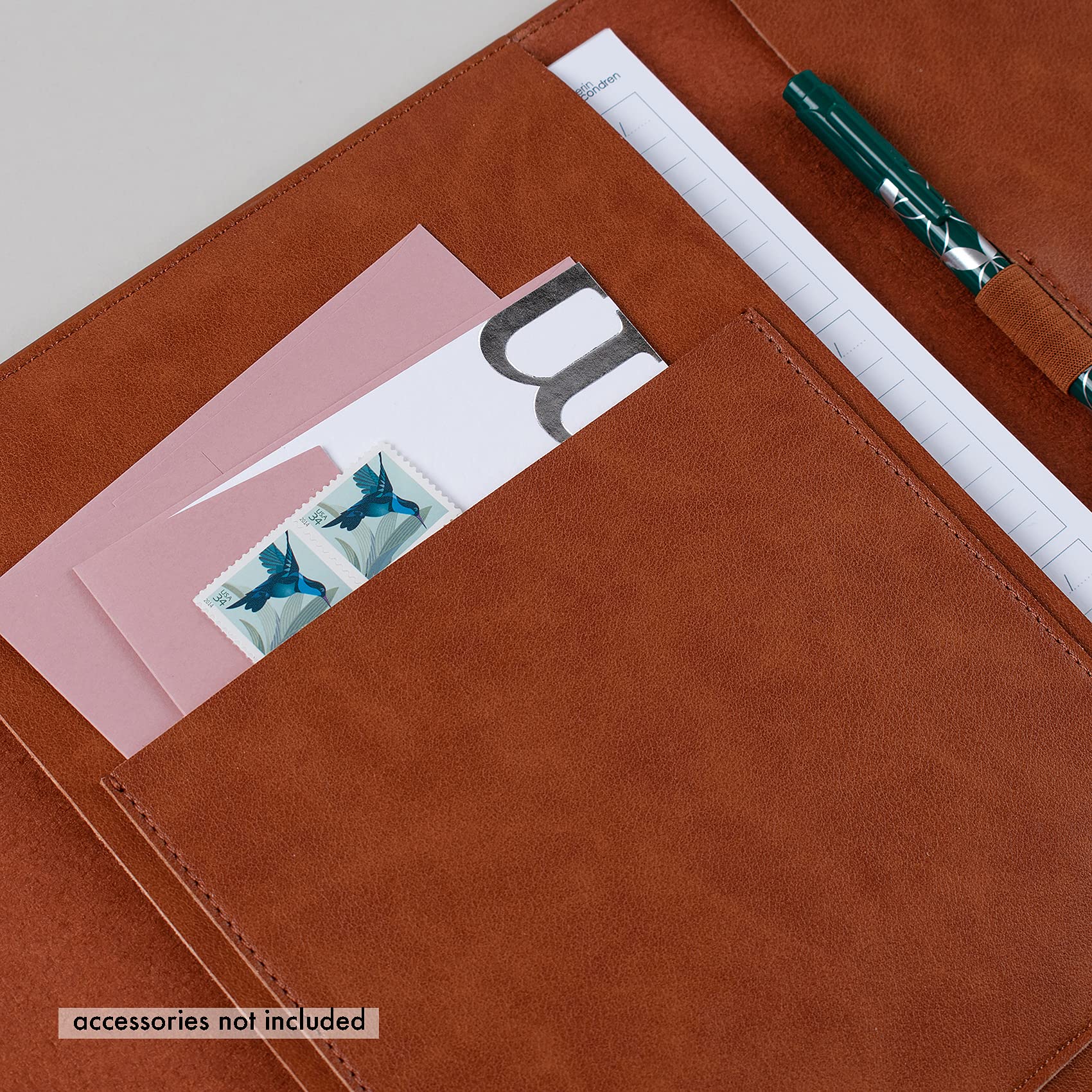 Vegan Leather Folio - Camel. Personal Organizer with 5 Pockets for Cards, Phone and Notepad and 1 Pen Loop. Secure Magnetic Flap Closure. Fits most 7" x 9" Planners and Notebooks by Erin Condren.