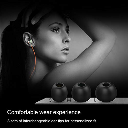 TIMMKOO Wired Earbuds Dual Drivers Phone Earbuds with Mic Bass Earphone with Microphone Noise Isolating for iPhone Android Smartphones Tablets Laptop Orange