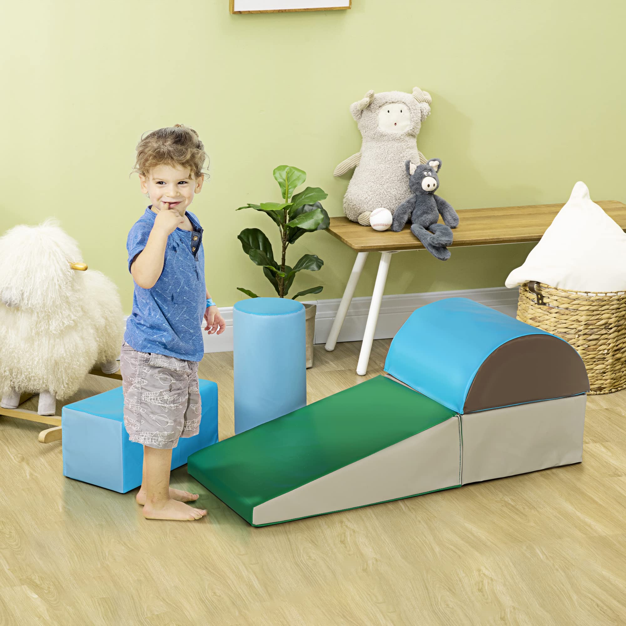 Soozier 5 Piece Climb and Crawl Activity Play Set, Baby Soft Play Set, Foam Climbing Blocks for Toddlers, Kids Preschooler Indoor Play Equipment Multicolor