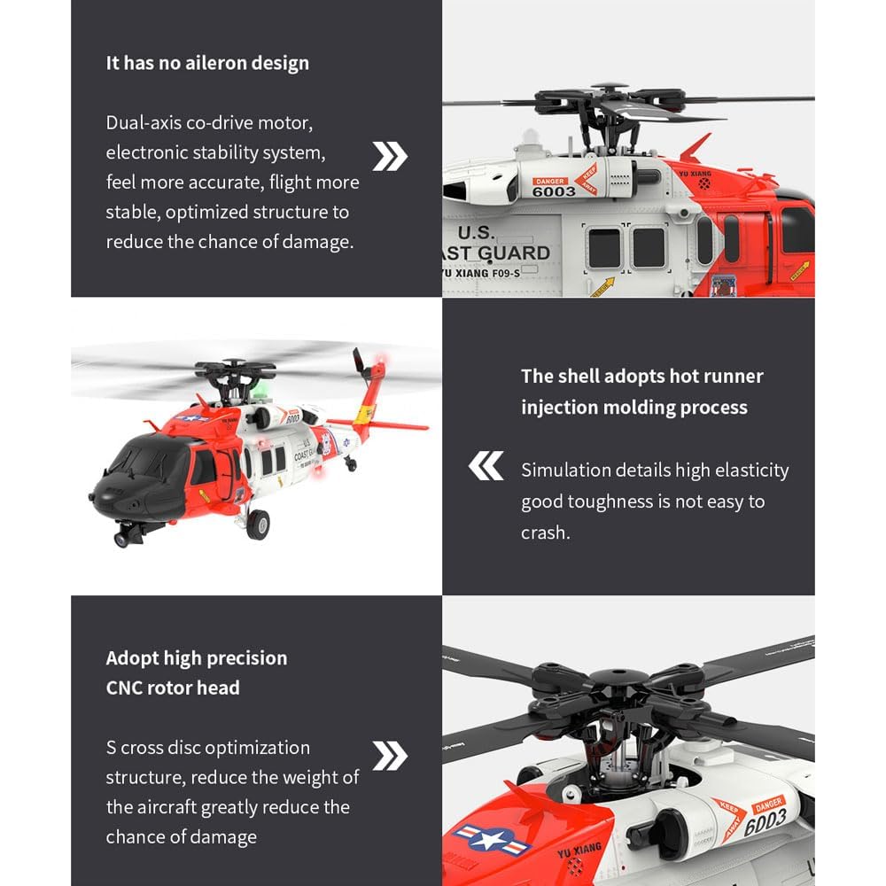 QIYHBVR RC Helicopter Model 6CH 3D American Coast Guard UH-60 Scale RC Helicopter RTF W/GPS Intelligent Control System&Camera, 2.4G Remote Control,1/47 Scale RTF Edition