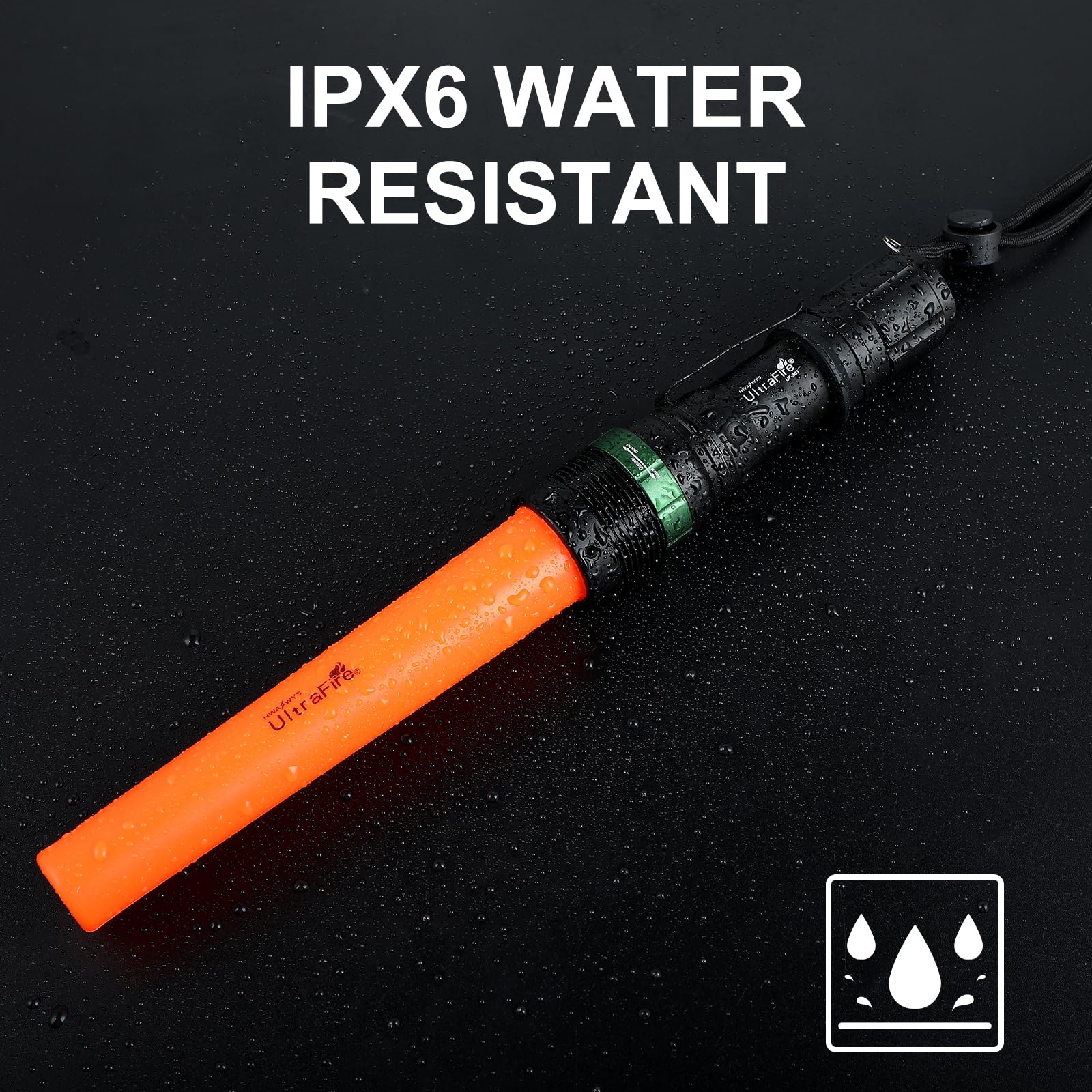 UltraFire 11-Inch Signal Traffic Wand LED Flashlight with Strobe Mode, Wrist Strap Lanyard, 250 Lumens, Orange Finish