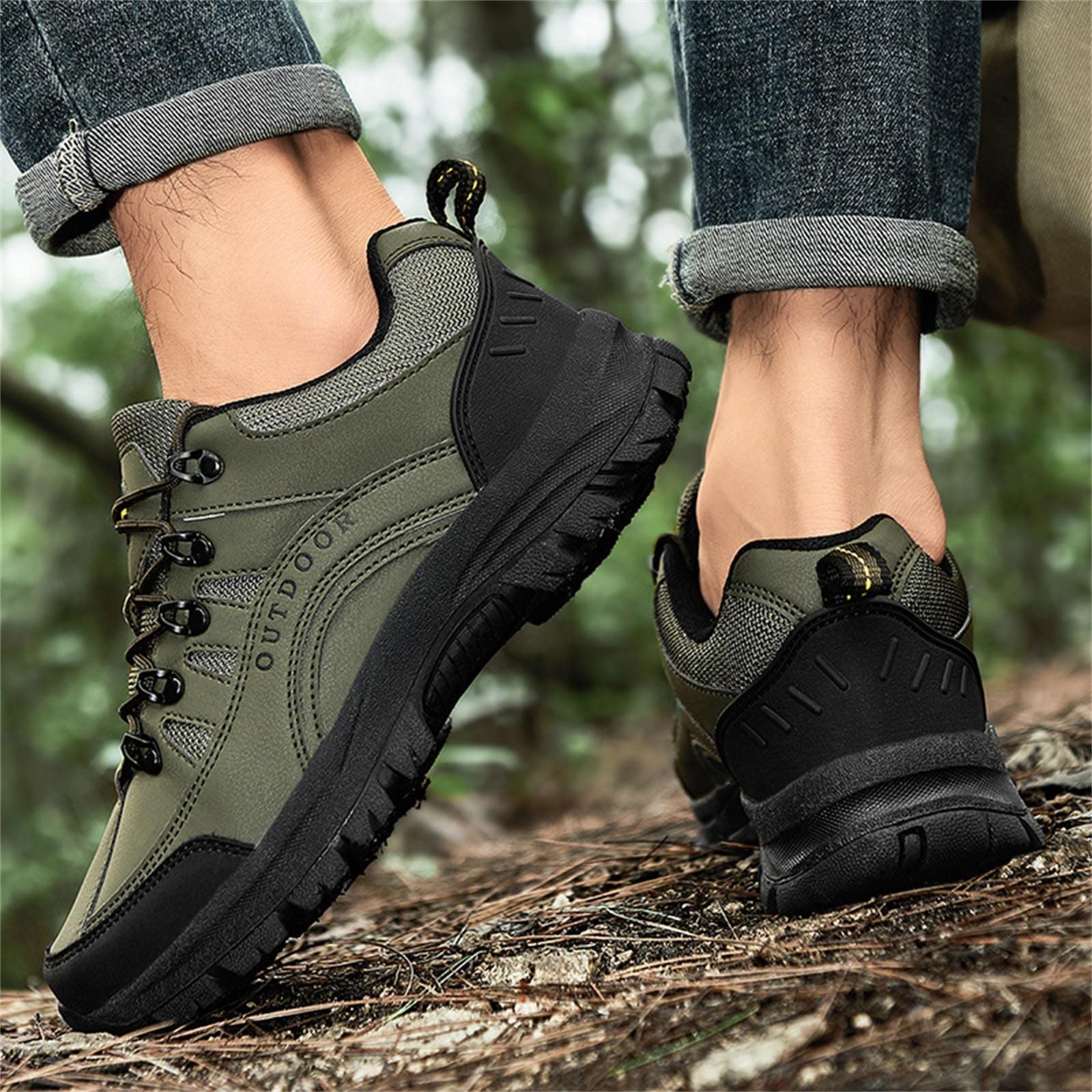 WASERCE Mens Winter Snow Hiking Boots Outdoor Warm Casual Ankle Boots Water Resistant Non-Slip (10,Army Green