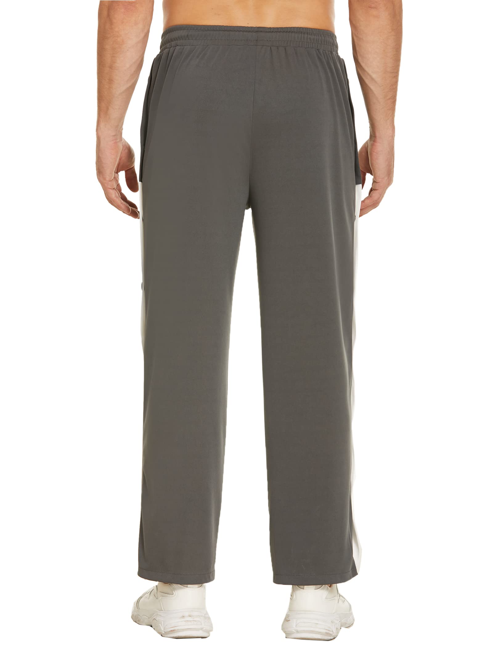 Wataxii Men's Tear Away Snap Button Pants Sporty High Split Drawstring Loose Post Surgery Basketball Sweatpants with Pockets